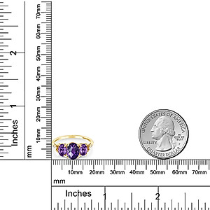 Gem Stone King 10K Yellow Gold Oval Checkerboard Purple Amethyst and Diamond Accent 3-Stone Engagement Ring | 2.14 Cttw | 3 Stone Wedding Anniversary Promise Ring For Women (Size 5)