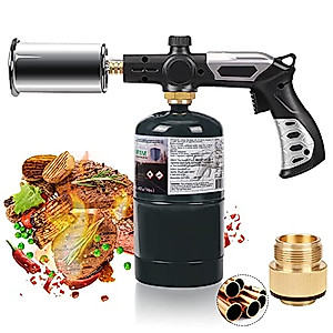 Propane Torch Head for Propane Tank, Powerful Blow torch Adjustable Flame Cooking torch, Kitchen Torch and Food Torch with Safety Lock for BBQ Searing Steak and Sous Vide - Fuel Not Included