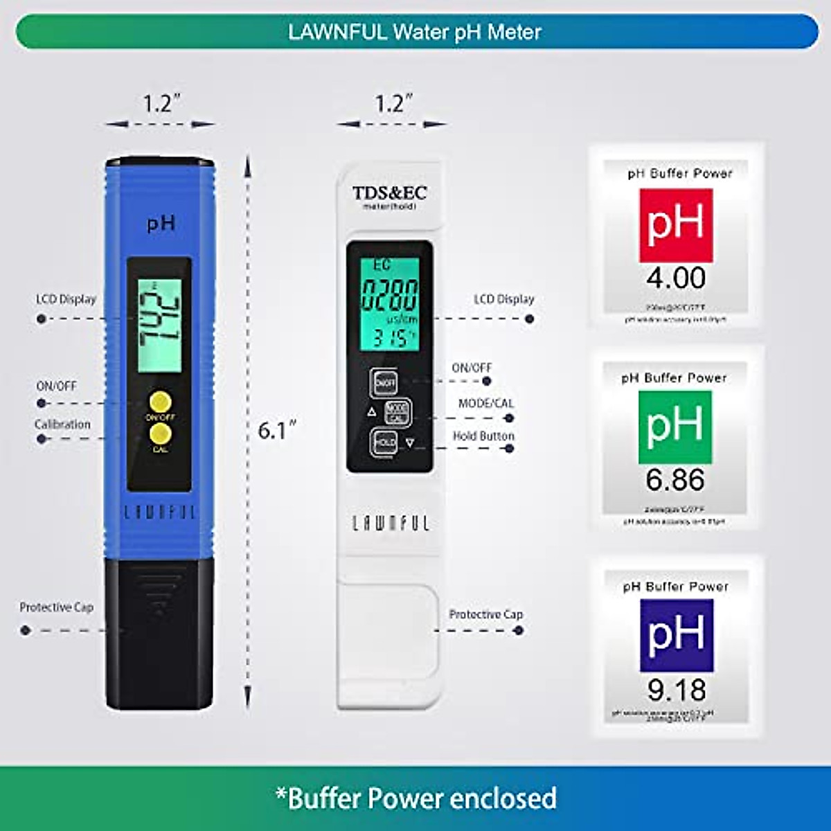 Water pH Meter and TDS Meter, LAWNFUL pH and 3 in 1 TDS&EC Water Tester Combo, Turbidity Meter, ±0.01 pH Accuracy ±2% F.S Accuracy TDS/EC/Temperature Meter, Pen Type and Handheld, PPM Meters