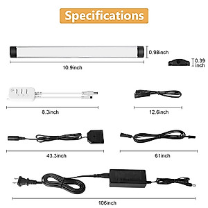 Under Cabinet Lights Kit, LED Smart Dimmable Strip Lighting Fixtures, 24V Plug in Linkable Bar LED Counter Lights for Pantry, Kitchen, Shelf, Bookcases, Showcase (6 PCS, Cold White)