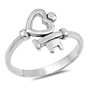 Heart Key Love Promise Ring New .925 Sterling Silver High Polish Band Size 5