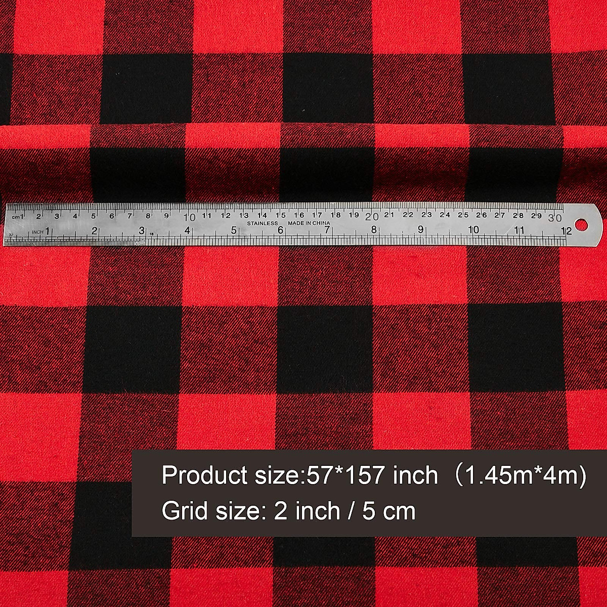 57 x 157.5 Inch Buffalo Plaid Fabrics Gingham Fabric Buffalo Check Quilting Fabric Bundles for Sewing DIY Home Farmhouse Party Festival Holiday Decorations (Red and Black)