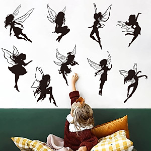 WOYINIS Black Fairy Girls Room Wall Decal DIY Cute Fairy with Large Wings Silhouette Wall Stickers Murals Decor Peel & Stick Baby Nursery Room Kids Bedroom Playroom Wall Decoration