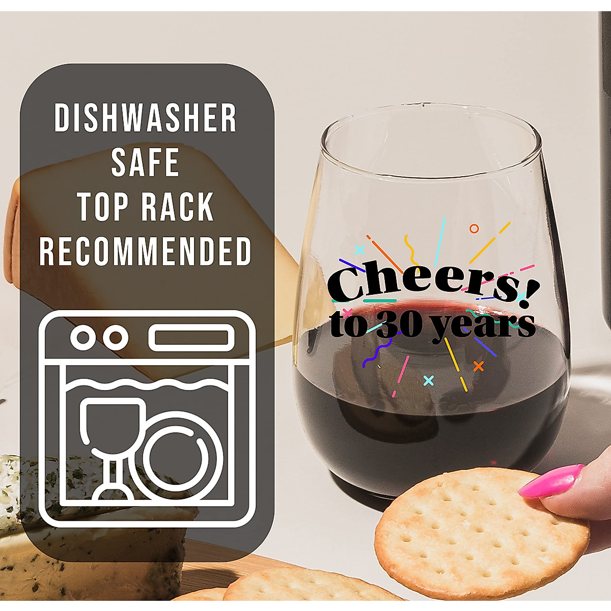 Spotted Dog Company Cheers! To 30 Years, Printed, 17oz Stemless Wine Glass, Happy 30th Birthday Gifts for Him, 30th Birthday Decor, 30th Birthday Decorations, Drinking Wine Glass Cups
