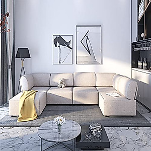CECER U Shaped Modular Sectional Sofa, Convertible L Shaped Couch Sofa, Queen Sleeper Sofa, Variable Modular Oversized Couches for Living Room, (Beige)