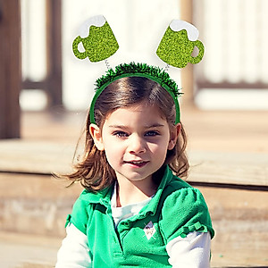 Estivaux 2 PCS St. Patrick's Day Headbands, Glitter Green Headwear Tassel Hair Accessories Holiday Hair Hoops for Saint Patrick's Day Decorations Custome Cosplay Party Supplies