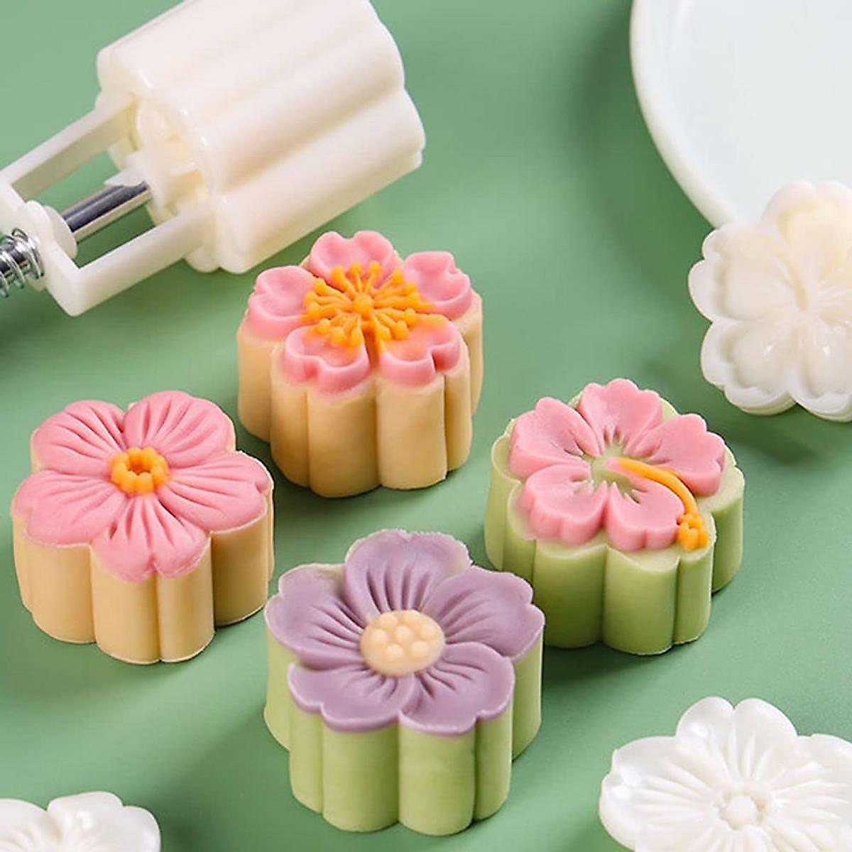 SPDD Cookie Stamps,Cherry Blossom Moon Cake Mold Chinese Traditional Mid-Autumn Mooncake Mold Hand Pressure Cake Decorating Tools(30g)