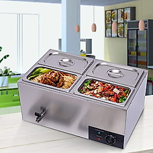 110V Food Soup Warmer 4 Pan,Table Food Grade Stainelss Steel Countertop Commercial Canteen Buffet Server Steam Stove Heater, 600W Electric Countertop Food Warmer with Temperature Control