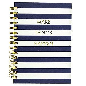 Graphique Hardbound Spiral Journal | Make Things Happen Navy Stripe Design | Premium Paper | Notebook | Diary | Lists | Record Month and Date | Great Gift | 160 Ruled Pages | 6.25” x 8.25”