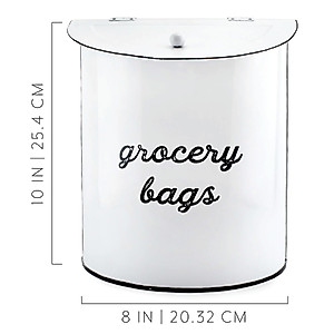 AuldHome Rustic Grocery Bag Holder; Wall-Mounted Vintage Enamelware Farmhouse Style Plastic Bag Dispenser for Kitchen or Laundry Room