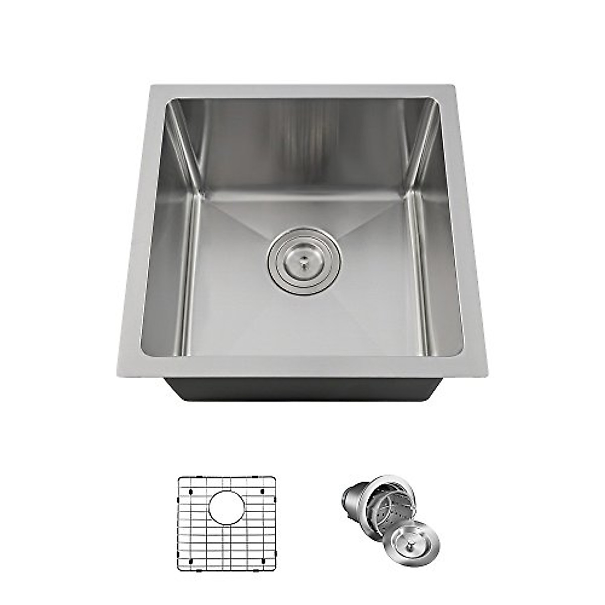 MR Direct 1717-18-ENS Stainless Steel 17" x 17" Undermount Kitchen Sink with Additional Accessories, 17"