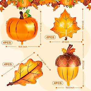 Happy Fall Balloon, 16Pcs Big Maple Leaves Acorn Balloons, Fall Mylar Foil Balloons for ThanksGiving Home Festival Decorations