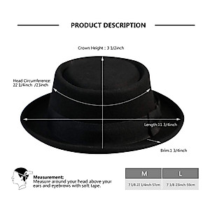 Pork Pie Hat for Men/Women Wool Felt Fedora Boater Porkpie Flat Top Derby Black