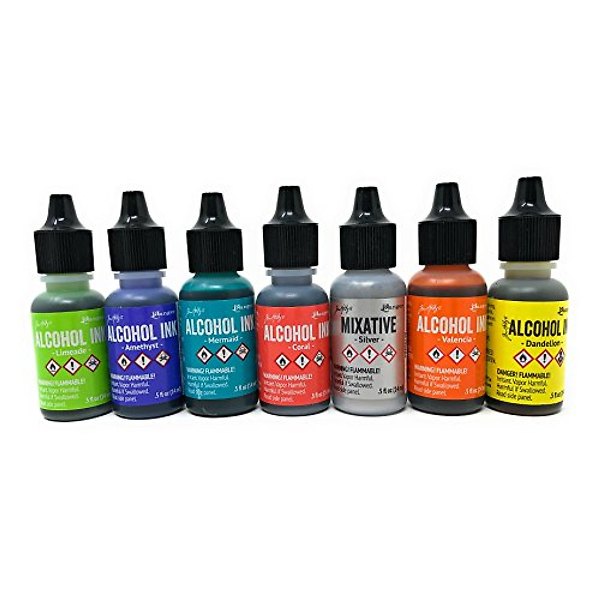 Alcohol Ink Set 7 Bottle Collection of Ranger Tim Holtz Alcohol Inks for Paper, Resin Epoxy Tinting, Petri Dish Making, 15ml/0.5-Ounce Alcohol Based Ink Each, Vibrant Colors and Metallic Mixitives