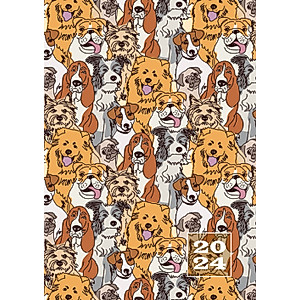 2024: Week To View With Hourly Schedule | Weekly Planner January - December | A4 Format Dated Agenda | Appointment Calendar | Organizer Book With Time Slots | Funny Dogs Pattern
