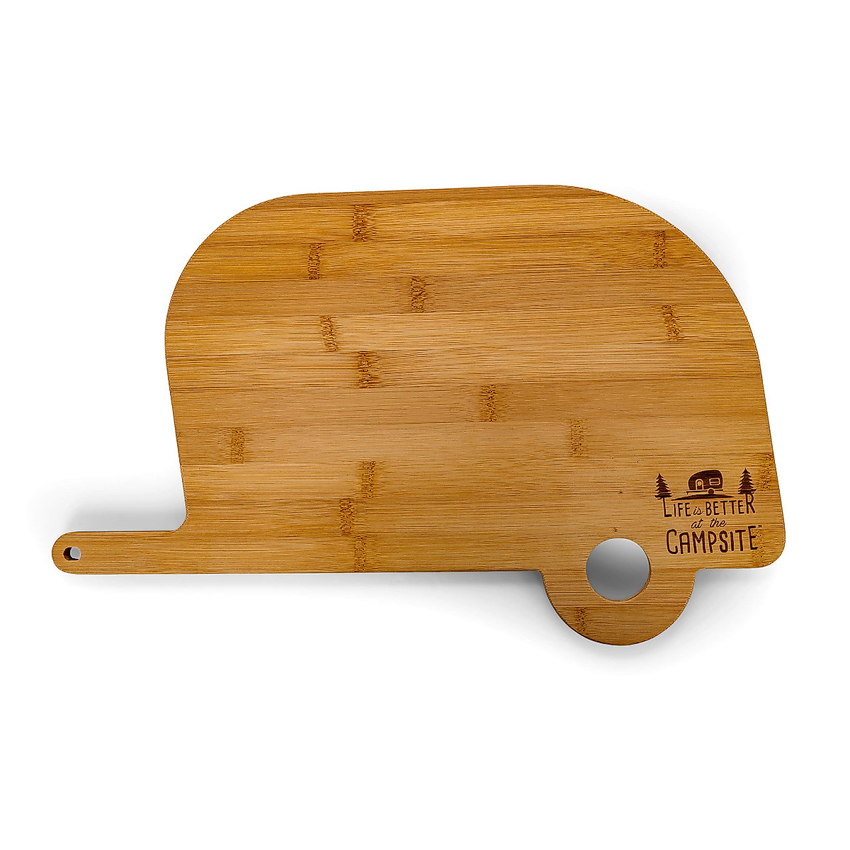 Camco Life is Better at The Campsite Retro RV Shaped Bamboo Wood Cutting Board for Food Prep-Doesn't Dull Knives, Resists Moisture (53089)