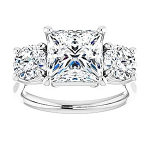 Moissanite Ring 10K Solid White Gold Handmade Engagement Ring 2.50 CT Princess Cut Moissanite Diamond Three Stone Wedding/Bridal Rings for Women/Her Propose Ring (7)