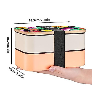 Colorful Flowers Adult Lunch Box, Bento Box, With Cutlery Set Of 3, 2 Compartments, Rectangular, Lunch Box For Adults