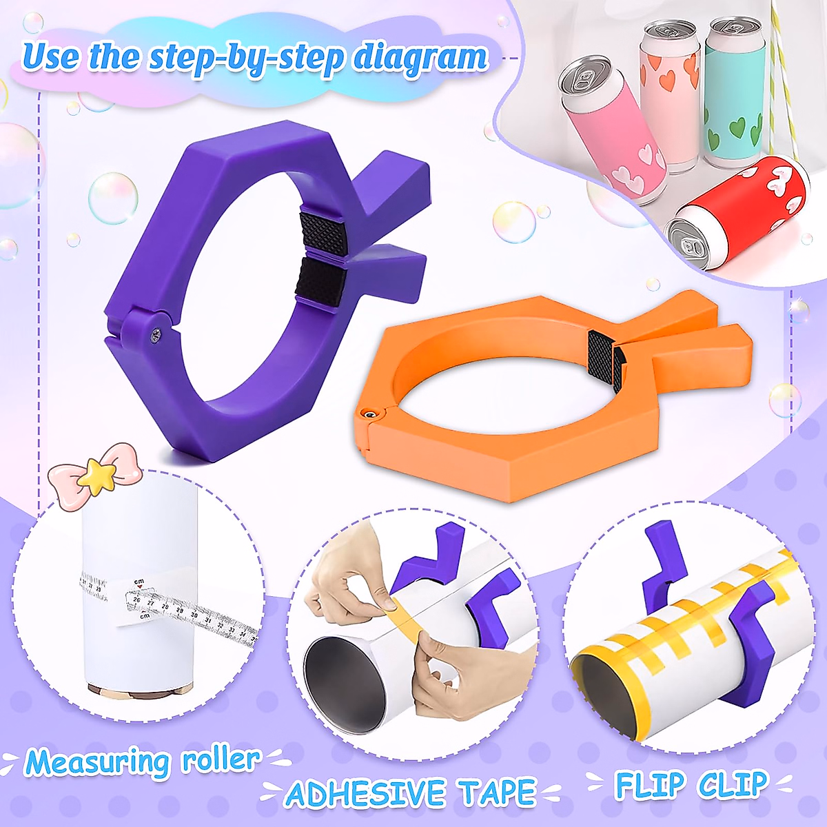 4pcs Pinch Perfect Tumbler Clamp Tool, Sublimation Tumblers Pinch with Heat Tape and Tumblers Width Measurer for Tumblers, Clamp Grip Tool for 20 Oz Sublimation Blanks Tumblers Skinny Straight