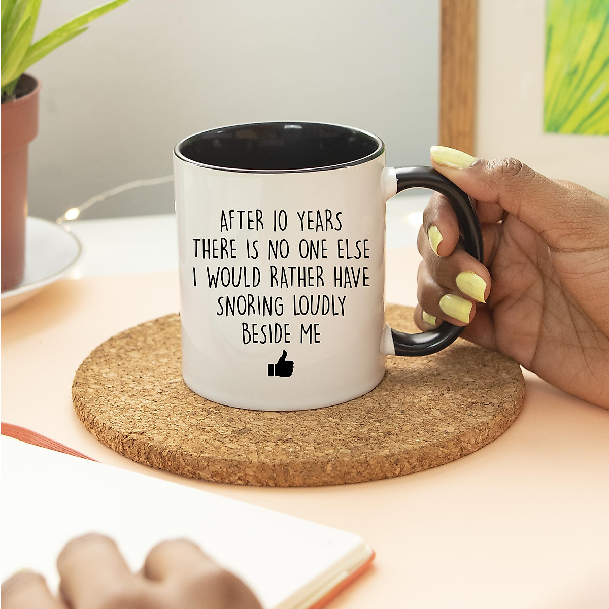 YouNique Designs 10 Year Anniversary Mug, 11 Ounces, Funny 10th Anniversary Coffee Mug for Him, Tenth Year Wedding Anniversary Cup, 10th Wedding Anniversary Mug for Husband and Wife (Black Handle)