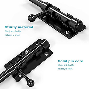 Heavy Duty Slide Bolt Gate Latch Hardwareh, 6.3 Inch Heavy Duty Solid 304 Stainless Steel Security Bolt for Wooden Fence/Shed Door/Yard Door/Barn Door/Interior and Outdoor Latch (2PCS Black)