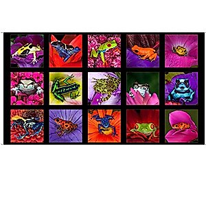 QT Fabrics Digital Artworks XVII Frog Patches 24in Panel Black