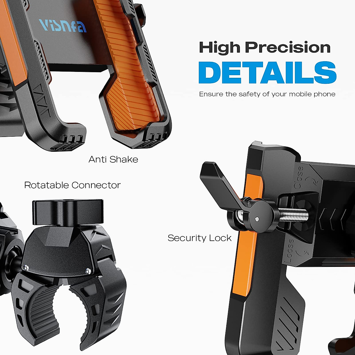 visnfa Upgraded Bike Phone Mount Holder,[1S Quick Release][Camera Friendly] Motorcycle Phone Mount,360°Rotatable,Suitable for Handlebar Diameter 0.866"-1.77" and More 4.5"-7.0" Smartphone