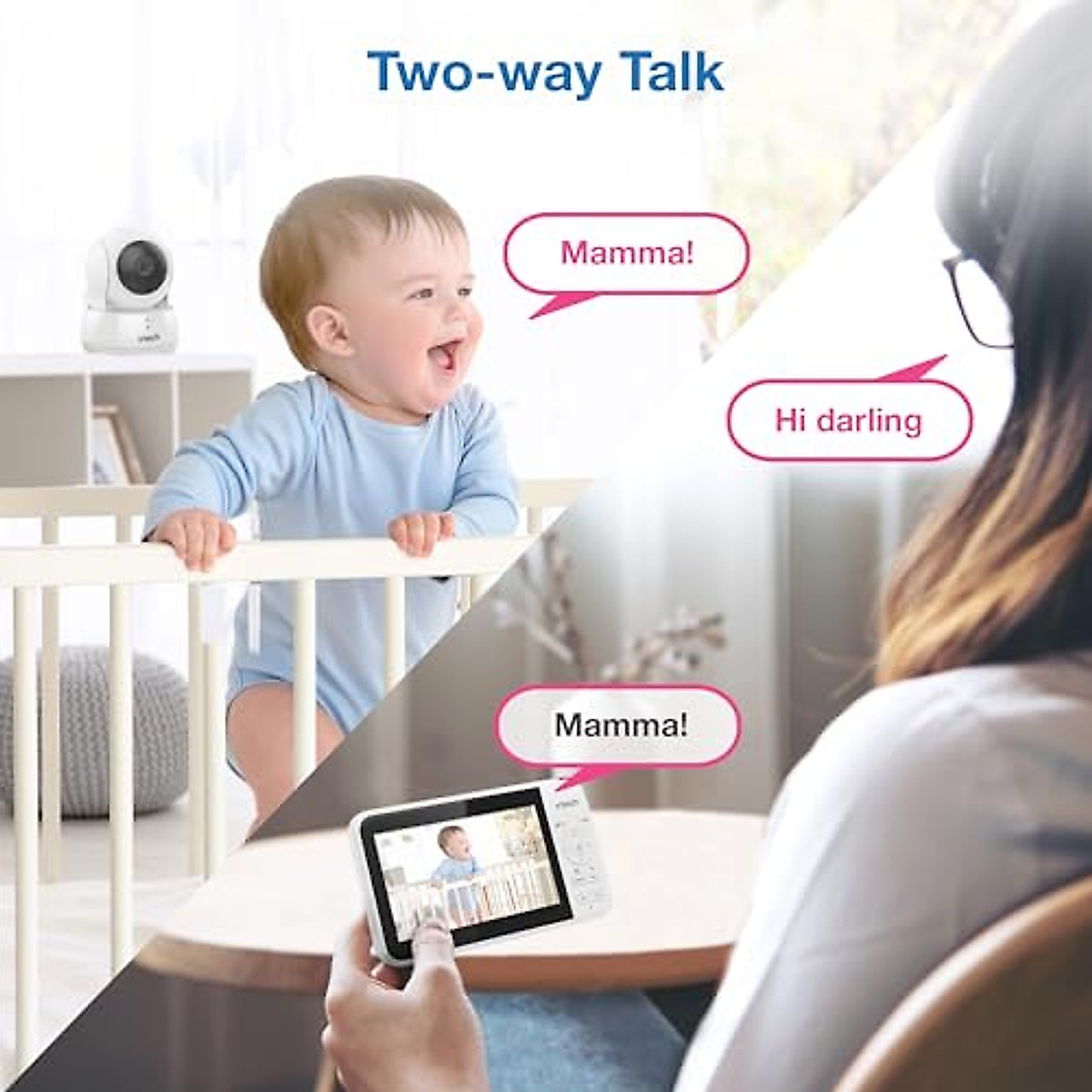 VTech VM924-2 Remote Pan-Tilt-Zoom Baby Monitor with 2 Cameras & Audio,5"LCD Screen,Up to 17Hrs Video Streaming&31Hrs Battery for Audio,Night Vision,1000ft Range,Soothing Sounds,Temperature Sensor
