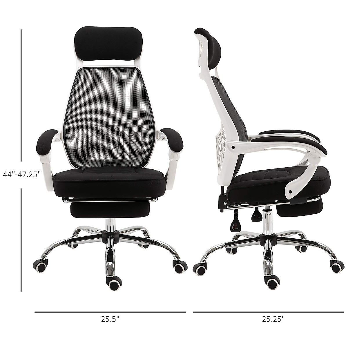 Vinsetto Ergonomic High Back Mesh Office Chair Swivel Reclining Computer Desk Chair with Retractable Footrest, Headrest, Padded Armrest