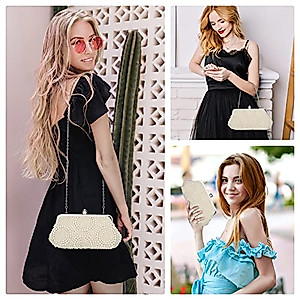 Pinprin Ladies Pearl Clutch Bag Womens Beaded Handbag Formal Prom Bridal Wedding Cocktail Party Purse (A-White)