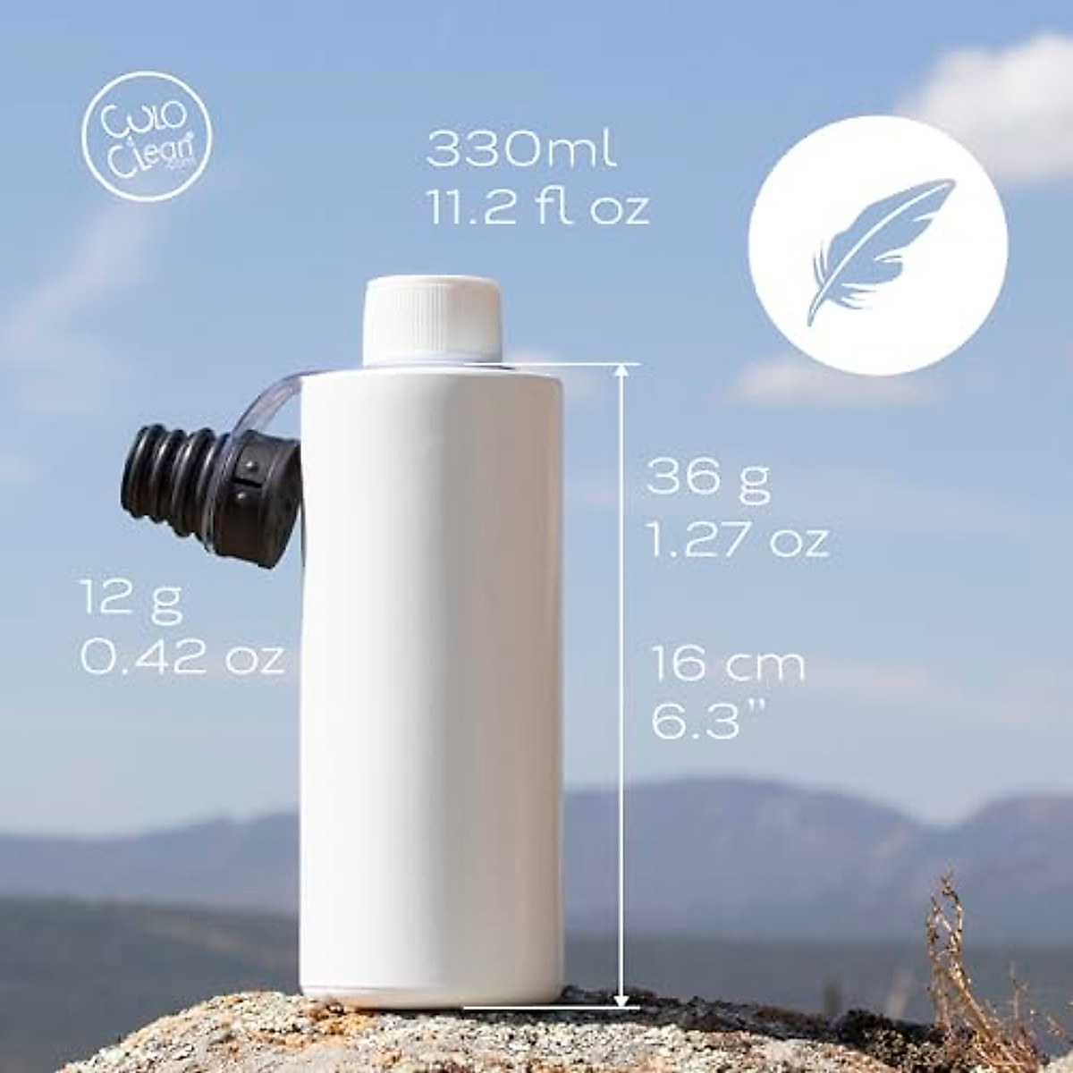 CuloClean 2pcs Portable Bidet with Silent Bottle (330ml). Ideal for Toilet, Travel, Hiking or Camping. Ultralight (48g, 1,7 oz). (CuloClean+Bottle, 2pcs Black)