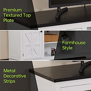 Real Relax Farmhouse TV Stand Perfect for 65" TV Cabinet, 32" Tall Entertainment Center, with Storage Shelves, MDF, Adjustable partitions, Rustic Media Console, Suitable for Living Room, White