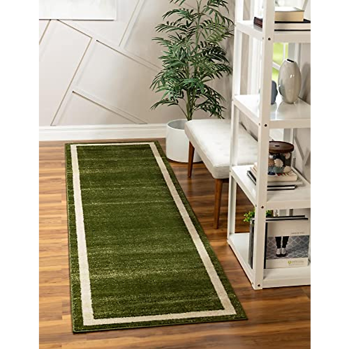 Unique Loom Del Mar Collection Area Rug - Maria (2' 7" x 10' Runner, Green/ Ivory)
