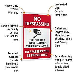SmartSign "No Trespassing - This Property is Protected by Video Surveillance" Sign | 10" x 14" Aluminum