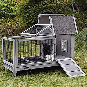 Indoor Rabbit Hutch Bunny Cage with 4 Casters, Bunny Hutch -Removable Wire Grate