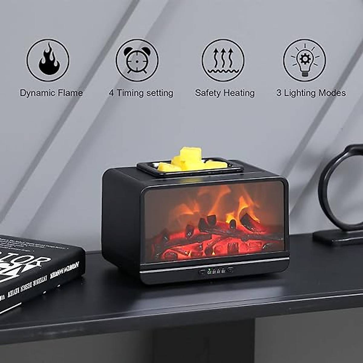 MeplLivs Dynamic Flame Fireplace Electric Wax Melt Warmer PTC Heating Plate Monochromatic Wax Burner Fragrance Wax Warmer for Home Office Gifts & Decor(Black)