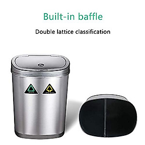 WXXGY Waste Bins,Trash Can 42L Separation Recycling Bin Stainless Steel Garbage Bin Powered by Batteries for Kitchen Living Room