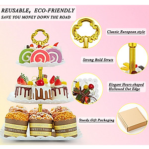 Dessert Table Display Set, 5 Pcs Cupcake Stand Set, Yuugitil White Gold Square Cupcake Tower & 14.5" Appetizer Serving Trays for Party, 3 Tier Cupcake Holder for Wedding Birthday Baby Shower