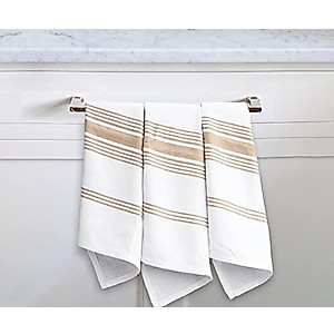 Cotton Dish Towels Set of 6 - Beige & White Tea Towels - Kitchen Dish Towels - Hand Towels with Hanging Loop - Striped Hand Towels, Farmhouse Dish Towels, Linen Bar Towels, (Beige/White, 18 x 28")