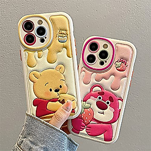 aartvark tees Compatible with iPhone 13 Pro Max Cute Case, TPU Leather Phone Emboss Cartoon case Soft Rubber Shockproof Protective for iPhone 13 Pro Max Case Cover for Women Girls (Yellow Bear)