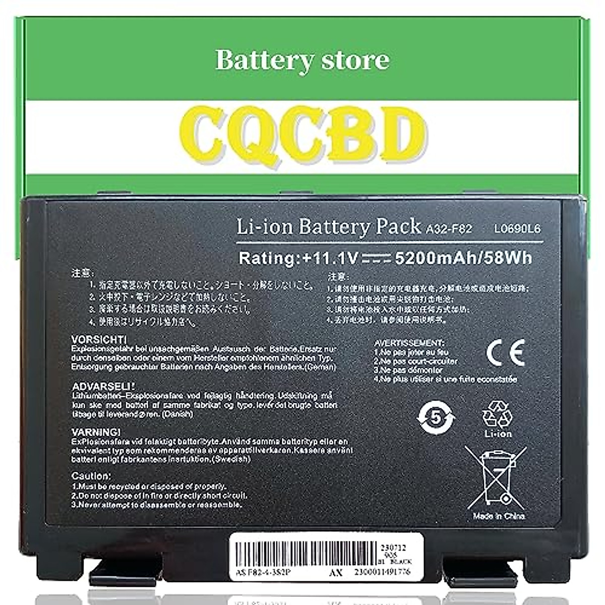 CQCBD A32-F82 A32-F52 L0690L6 L0A2016 70-NLF1B2000Y Replacement Laptop Battery for Asus F52 F82 K40 K50C K60 K61 X70A X5E P81I X8C F83CR F82Q K40in P81 K70io F83VF K51 F52A K6c11 K70ic P50 K70ij F83S