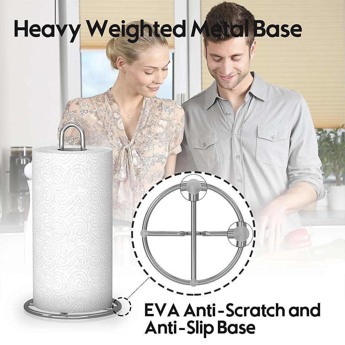 JtEoss Paper Towel Holder Countertop, Kitchen Paper Towels Holder Stand for Kitchen Organization and Storage, Stainless Steel Paper Towel Roll Holder with Non-Slip Base for One- Handed Tear(Silver)