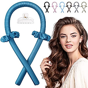 Heatless Hair Curler - IENIN Heatless Curling Rod Headband Hair Rollers for Long Hair Soft Silk Curl Ribbon with Hair Clips Scrunchies Hair Curlers to Sleep in Styling Tools(Darkblue)