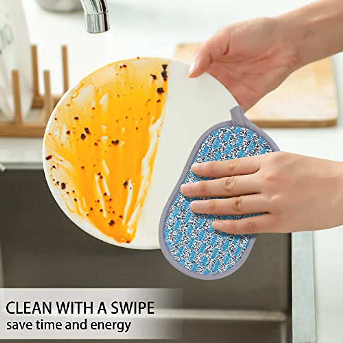 Toplive Durable Scrub Scouring Sponge , [4 Pack] Microfiber Sponge Kitchen Scrub Sponge Pad Cleaning Scrubber Cleaning of Dishes, Pots and Pans