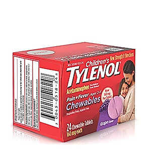 Tylenol Children's Chewables, 160 mg Acetaminophen for Pain & Fever Relief, Grape,2 * 24 ct (48 Ct)