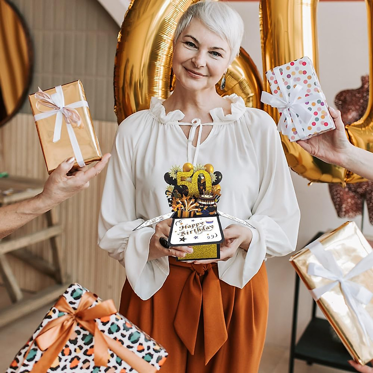 GotGala Happy 50TH Birthday Pop Up Card 3D Greeting Paper Card Funny Bday Gift Birthday 3D Greeting Card for Women Men 50TH Birthday Gift