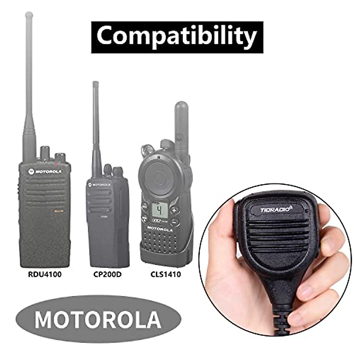 TIDRADIO Speaker Mic PTT Radio Mic Shoulder Microphone Compatible for Motorola Radios BPR40 CP200 CP200D CP185 CP110 CLS1410 CLS1110 PR400 RDU4100 RDU2080D Walkie Talkie
