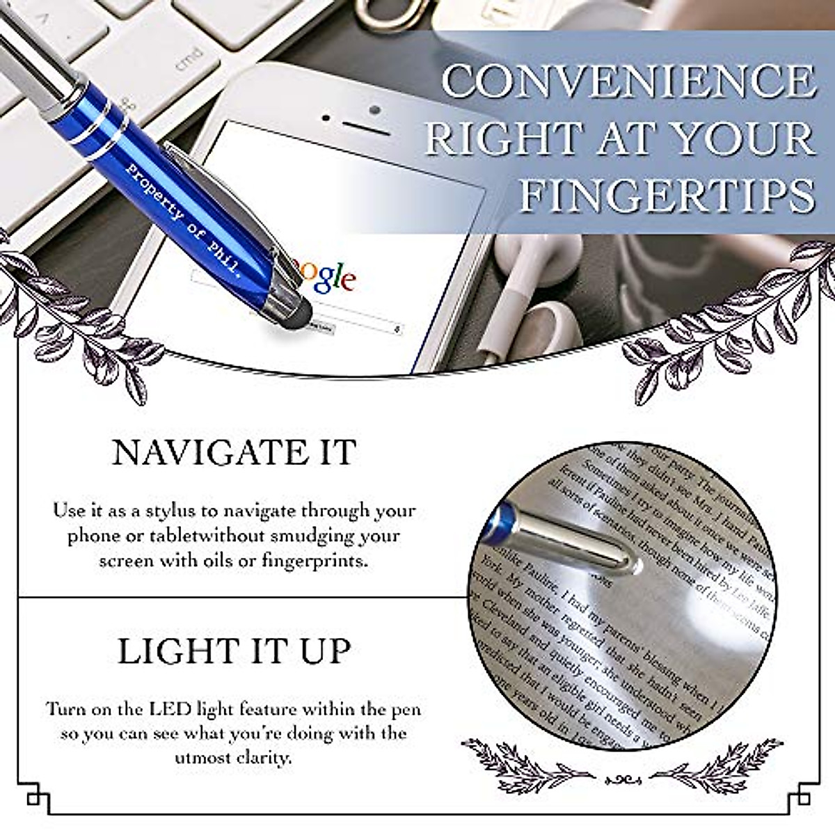 Personalized Pen, 3-in-1 Ballpoint Pen, Touch Screen Pen Stylus, & Flashlight- Customized for Men, Women, Adult Party Favors - Customizable with Personalized Text, Names, or Logo, Pink