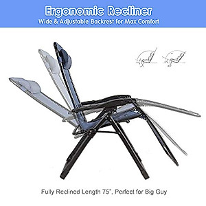 DORTALA Zero Gravity Chair, Lounge Chair with Cup Holder, Breathable Fabric, Detachable Headrest, Heavy Duty Chaise of 500LBS Capacity, Folding Recliner for Pool, Patio, Beach, Yard, Navy