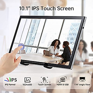 HAMTYSAN Raspberry Pi Screen, 10.1 Inch Touchscreen Monitor 1024x600 Small HDMI Monitor w/Stand, IPS LDC Screen Display for Raspberry Pi 400/4/3/2/Zero/B/B+ Jetson Nano Win11/10/8/7